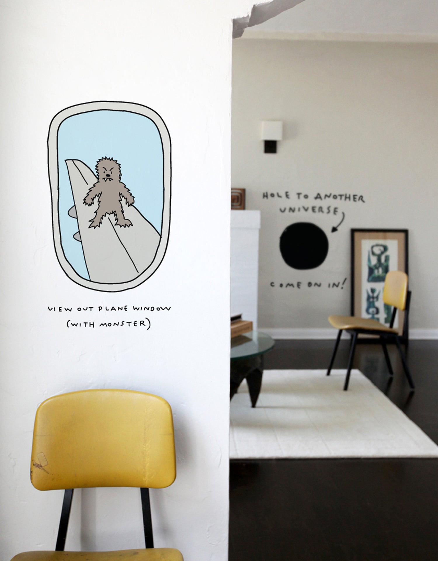 View Out Plane Window (With Monster) Wall Decals