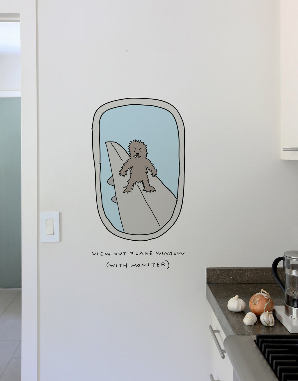 View Out Plane Window (With Monster) Wall Decals