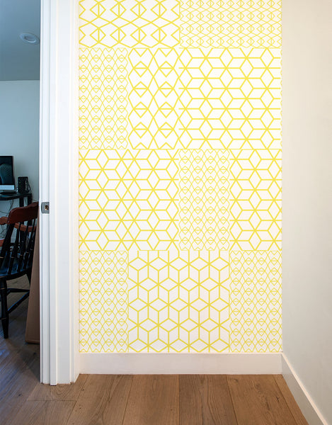 Geometric Yellow Pattern Wall Tiles removable wallpaper decals – Blik