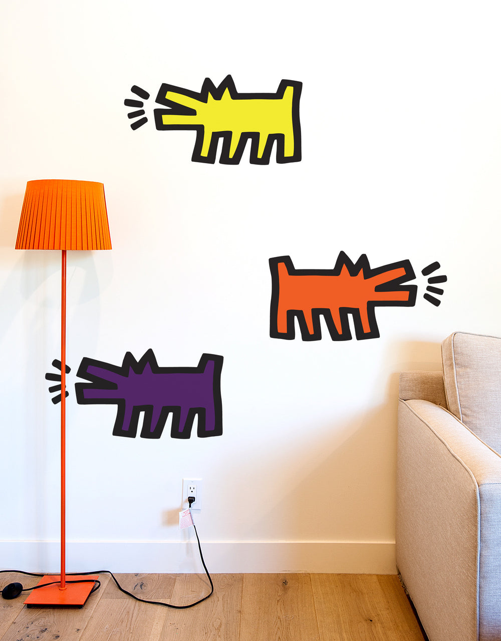 Keith Haring Dog Wall Decals | Assorted Color Barking Dogs Wall Art | Blik